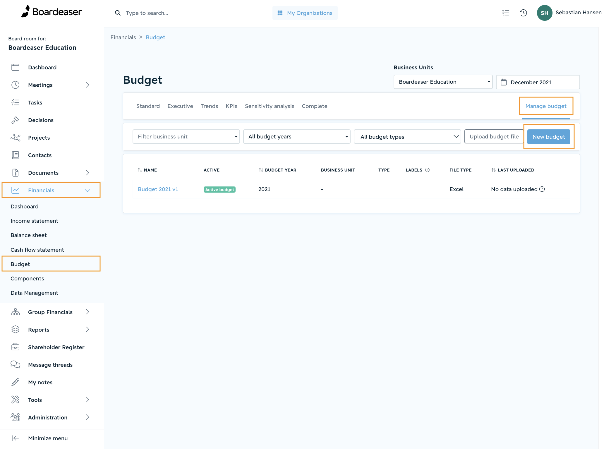 Create and upload budget file – Boardeaser