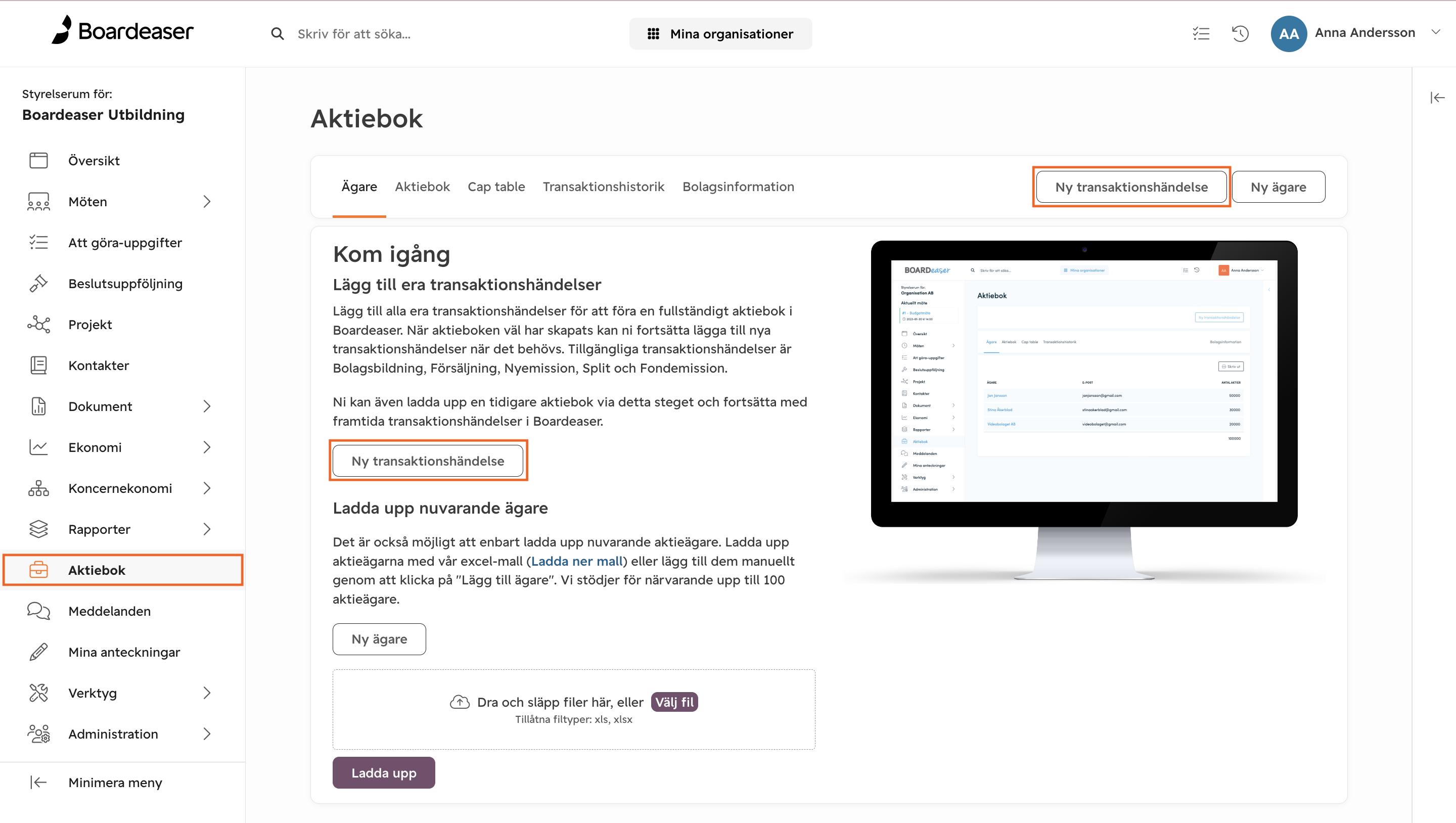 Hur lägger jag till transaktioner i aktieboken? – Boardeaser AB