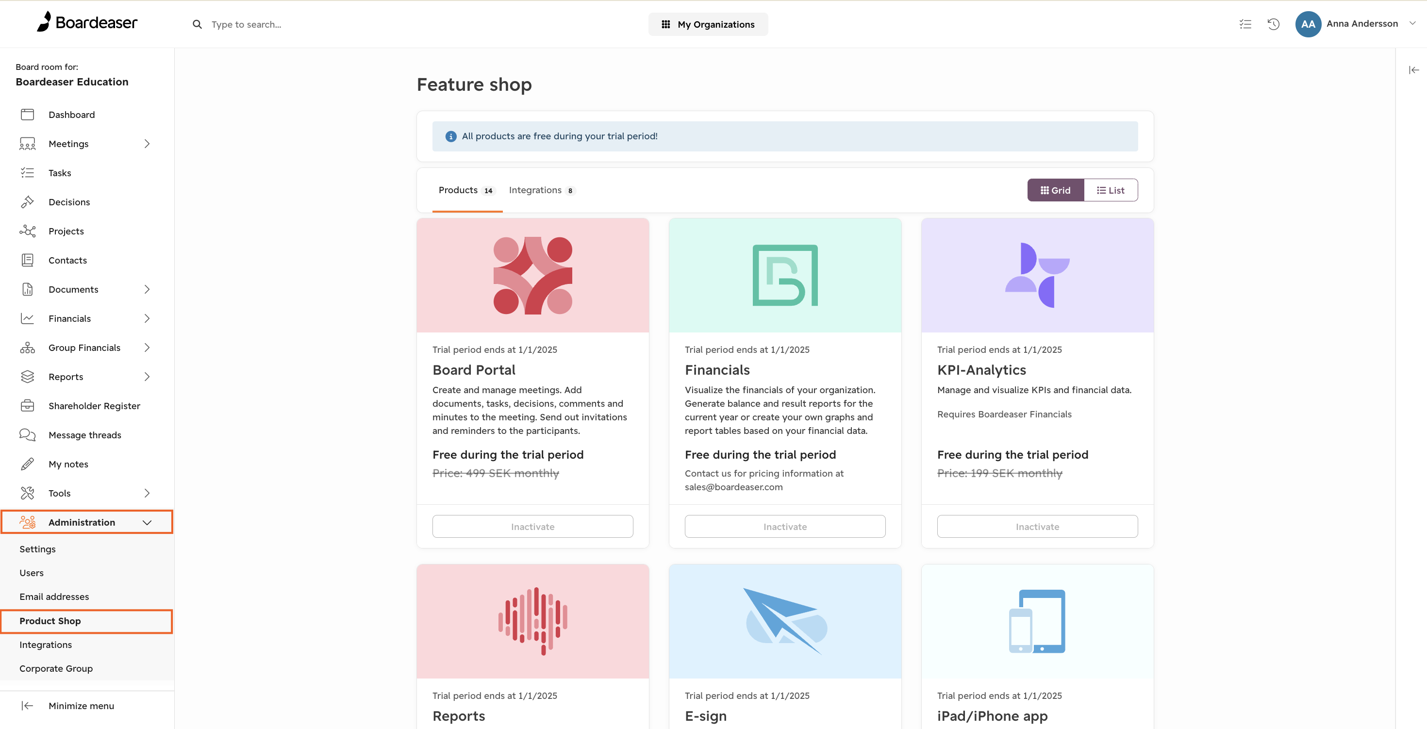 How do I activate the Shareholder register product? – Boardeaser