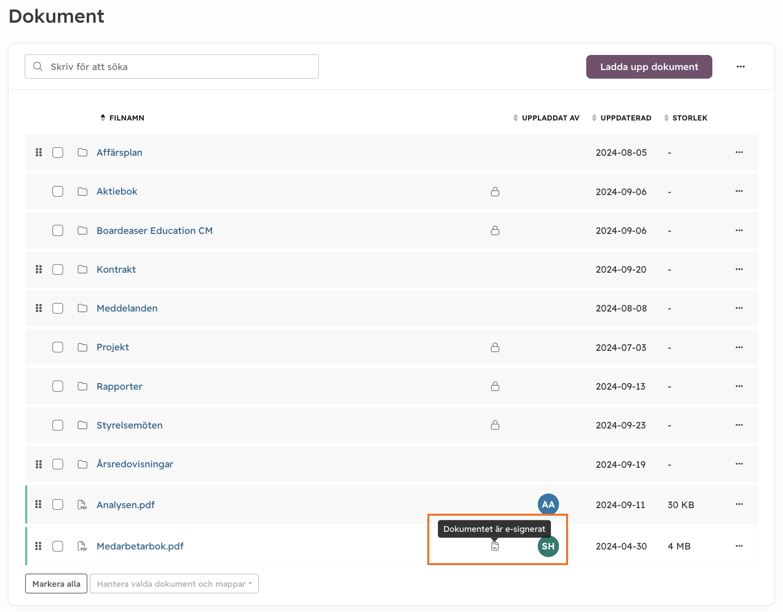 Hur ser jag att ett dokument är e-signerat? – Boardeaser AB