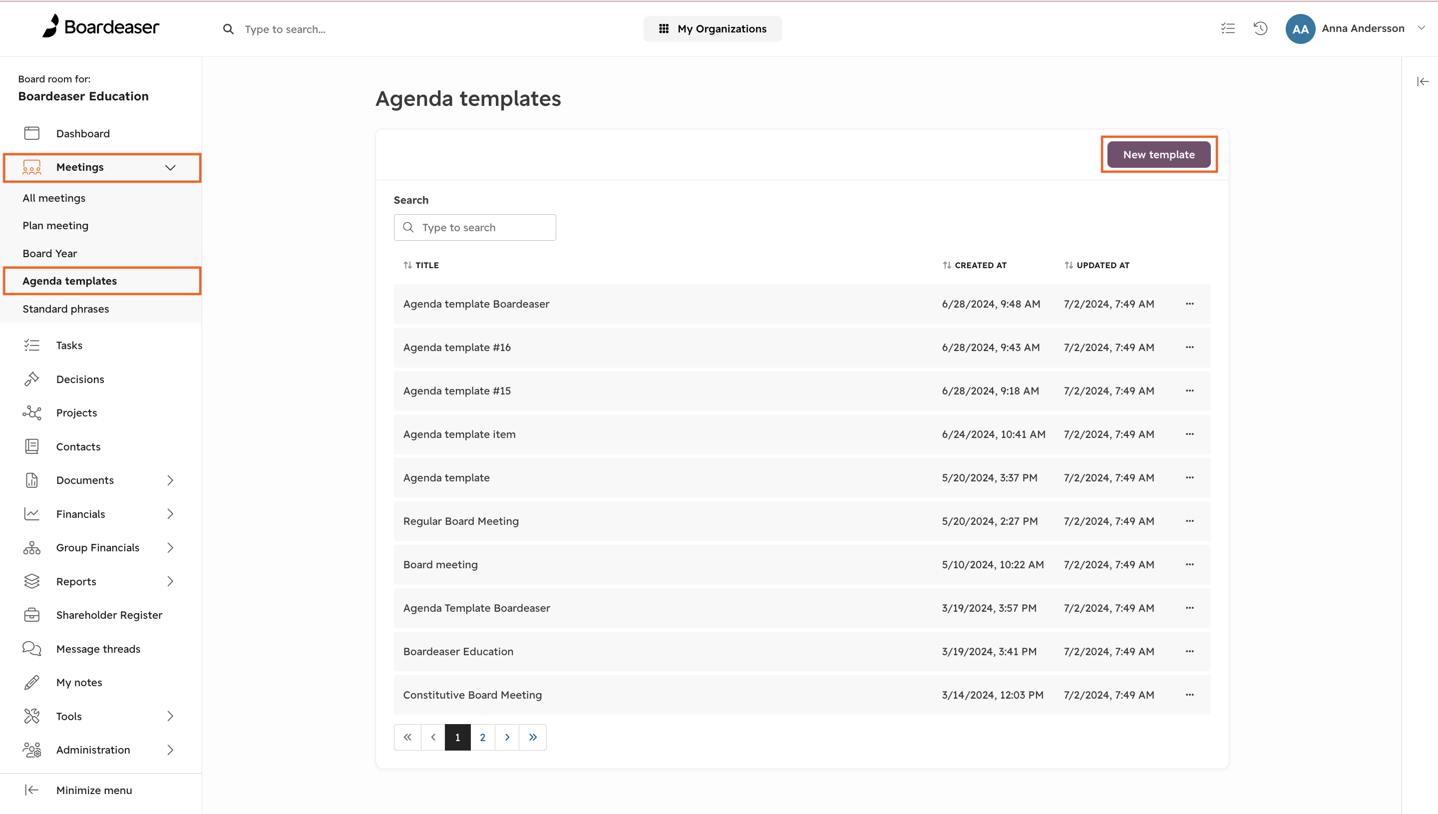 Add decision follow up to agenda template – Boardeaser